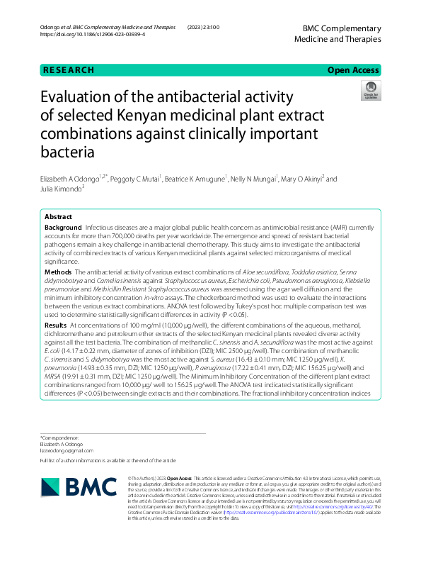 (PDF) Evaluation of the antibacterial activity of selected Kenyan medicinal plant extract ...
