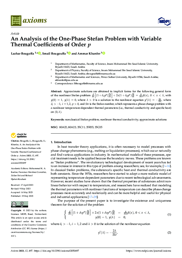 (PDF) An Analysis of the One-Phase Stefan Problem with Variable Thermal Coefficients of Order p