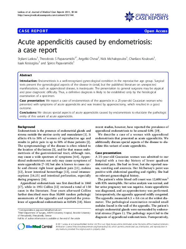 Pdf Acute Appendicitis Caused By Endometriosis A Case Report