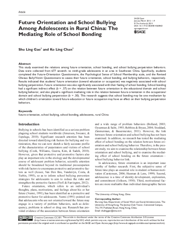 (PDF) Future Orientation's Role in Bullying in China