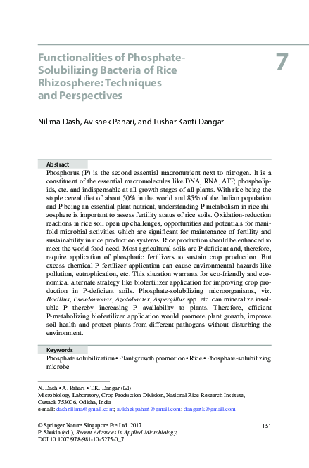 (PDF) Functionalities of Phosphate-Solubilizing Bacteria of Rice Rhizosphere: Techniques and ...