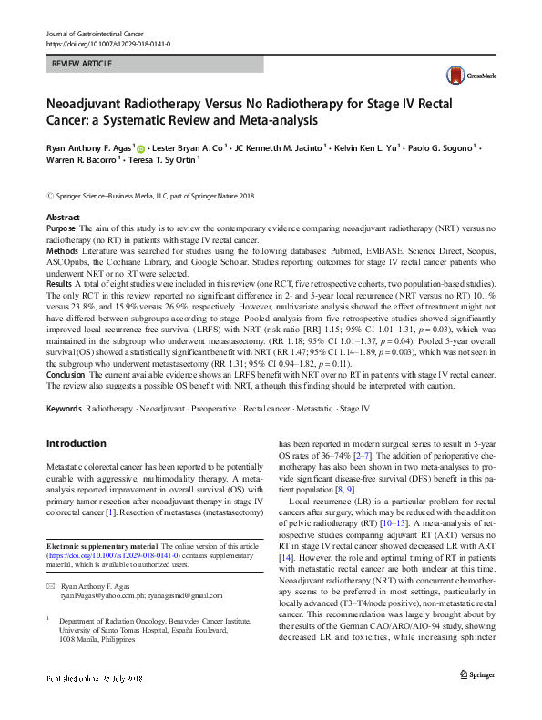 (PDF) NRT vs No RT in Stage IV Rectal Cancer Outcomes