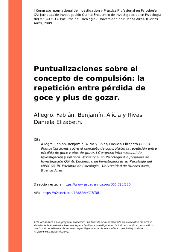 (PDF) Puntualizaciones Sobre El Concepto De Compulsión: La Repetición ...