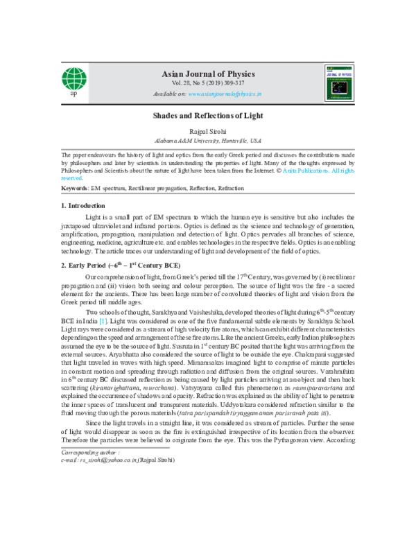 (PDF) History of Light and Optics Contributions
