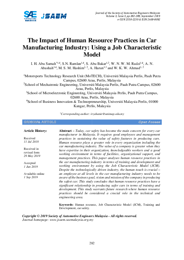 (PDF) The Impact of Human Resource Practices in Car Manufacturing ...
