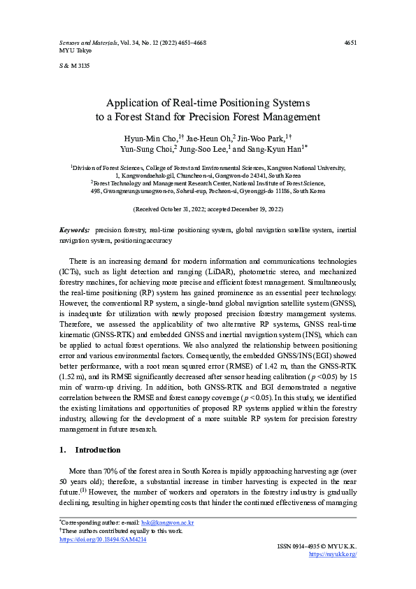(PDF) Application of Real-time Positioning Systems to a Forest Stand for Precision Forest Management