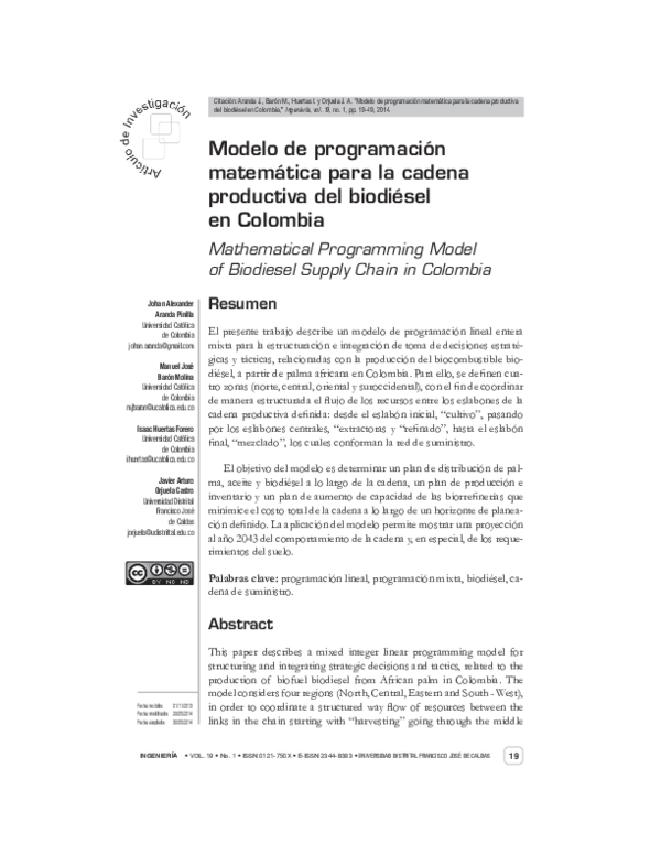(PDF) Modelo de programación matemática para la cadena productiva del ...