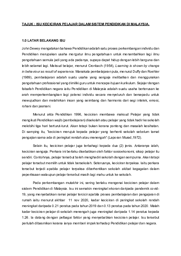 (PDF) ISU KECICIRAN PELAJAR DALAM SISTEM PENDIDIKAN DI MALAYSIA