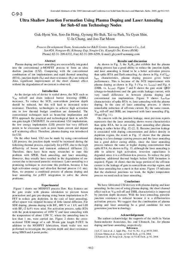 (PDF) Ultra Shallow Junction Formation Using Plasma Doping and Laser ...