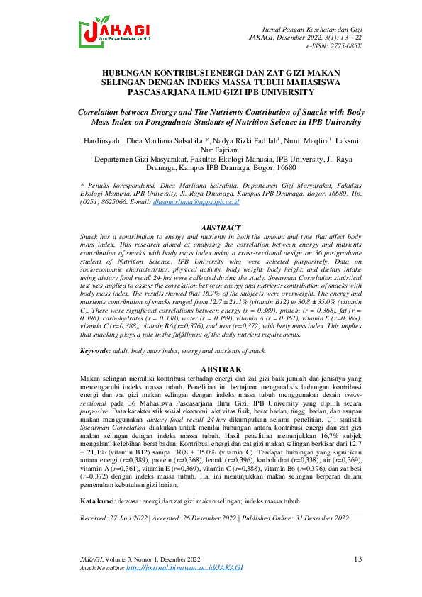 (PDF) Hubungan Kontribusi Energi Dan Zat Gizi Makan Selingan Dengan ...