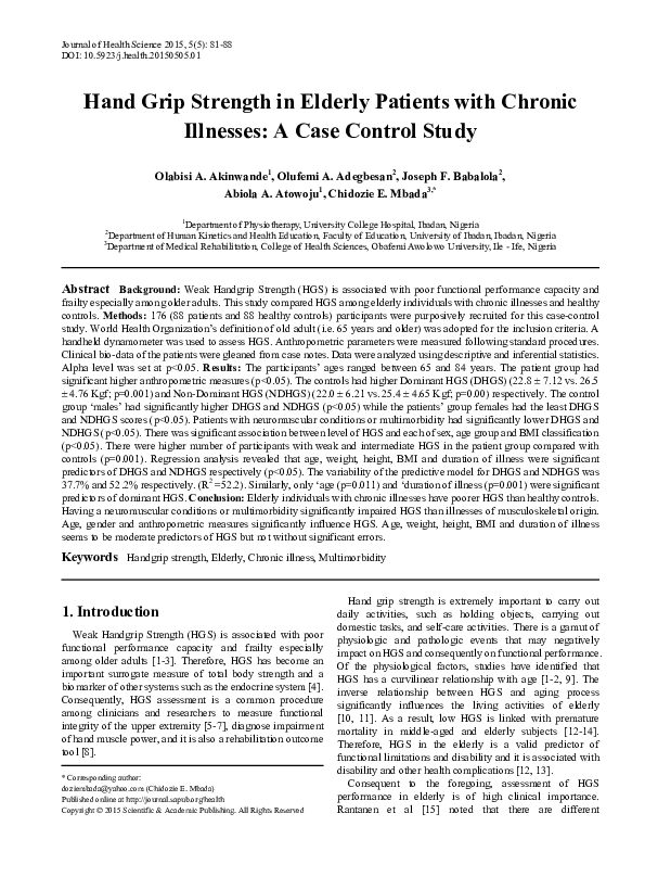 (PDF) Hand Grip Strength in Elderly Patients with Chronic Illnesses: A ...