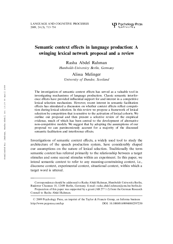(PDF) Semantic context effects in language production: A swinging lexical network proposal and a ...