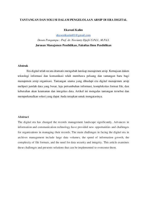 (PDF) TANTANGAN DAN SOLUSI DALAM PENGELOLAAN ARSIP DI ERA DIGITAL
