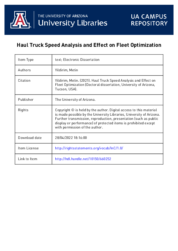 (PDF) Haul Truck Speed Analysis and Effect on Fleet Optimization