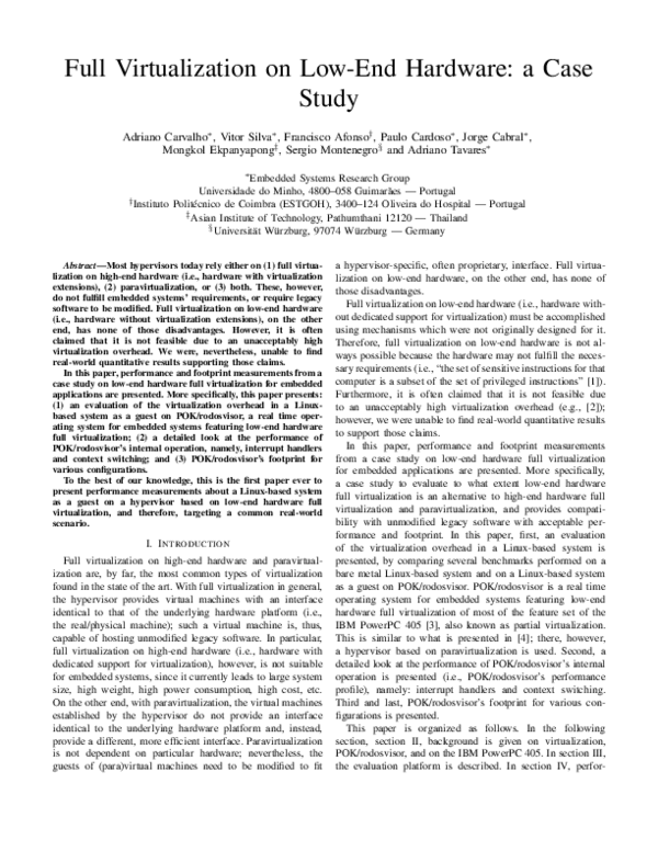 (PDF) Full virtualization on low-end hardware: A case study