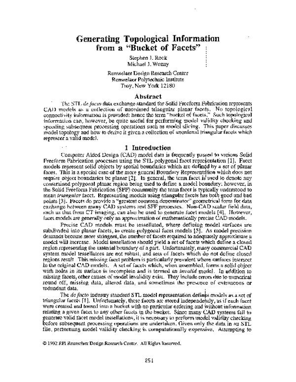 (PDF) Generating Topological Information from a "Bucket of Facets | Michael Wozny - Academia.edu
