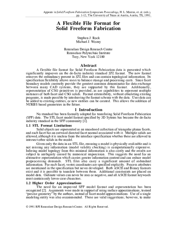 (PDF) A Flexible File Format for Solid Freeform Fabrication