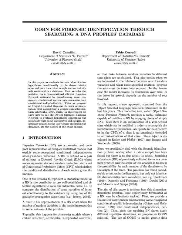 (PDF) OOBN for forensic identification through searching a DNA profiles ...