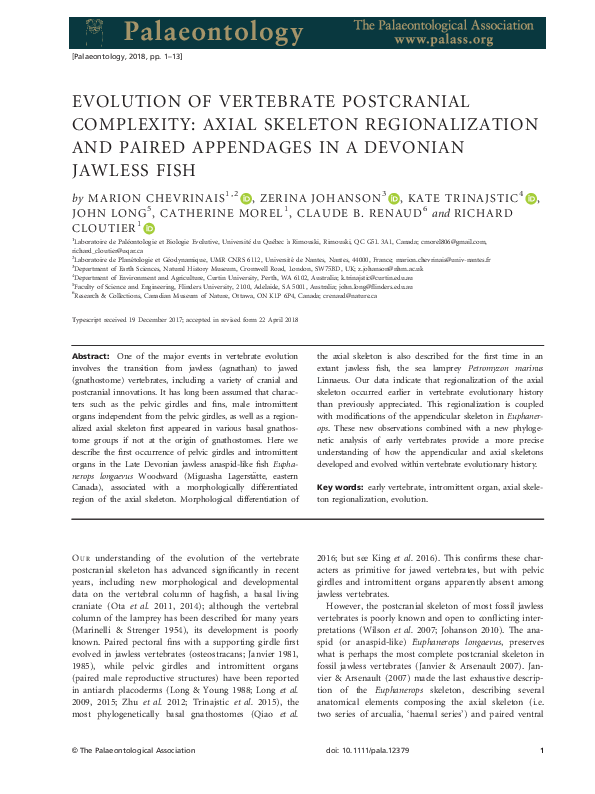 (PDF) Evolution of vertebrate postcranial complexity: axial skeleton ...