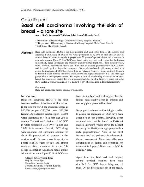 (PDF) Basal cell carcinoma involving the skin of breast - a rare site