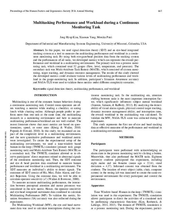 (PDF) Multitasking Performance and Workload during a Continuous Monitoring Task