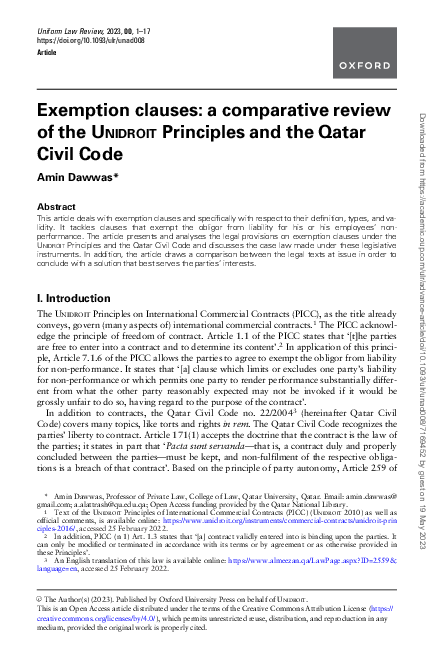 (PDF) Exemption clauses: a comparative review of the Unidroit ...