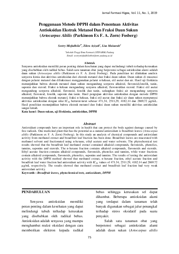 (PDF) Penggunaan Metode DPPH dalam Penentuan Aktivitas Antioksidan Ekstrak Metanol Dan Fraksi ...
