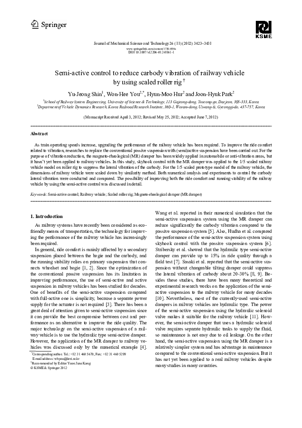 (PDF) Semi-active control to reduce carbody vibration of railway vehicle by using scaled roller rig