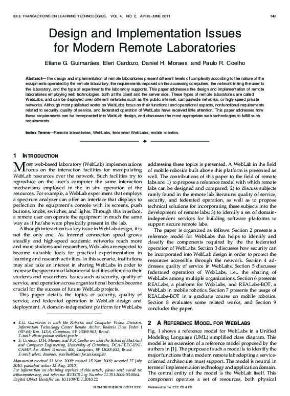(PDF) Design and Implementation Issues for Modern Remote Laboratories
