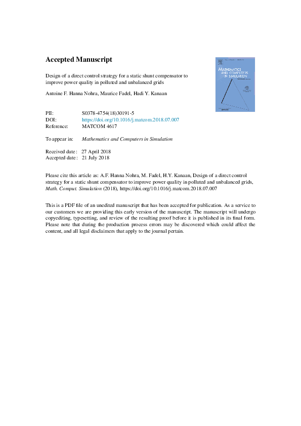 Pdf Design Of A Direct Control Strategy For A Static Shunt Compensator To Improve Power