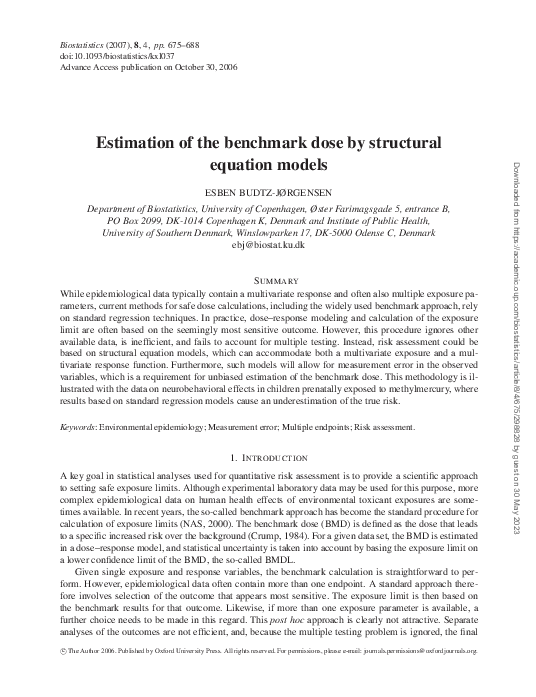 (PDF) Estimation of the benchmark dose by structural equation models