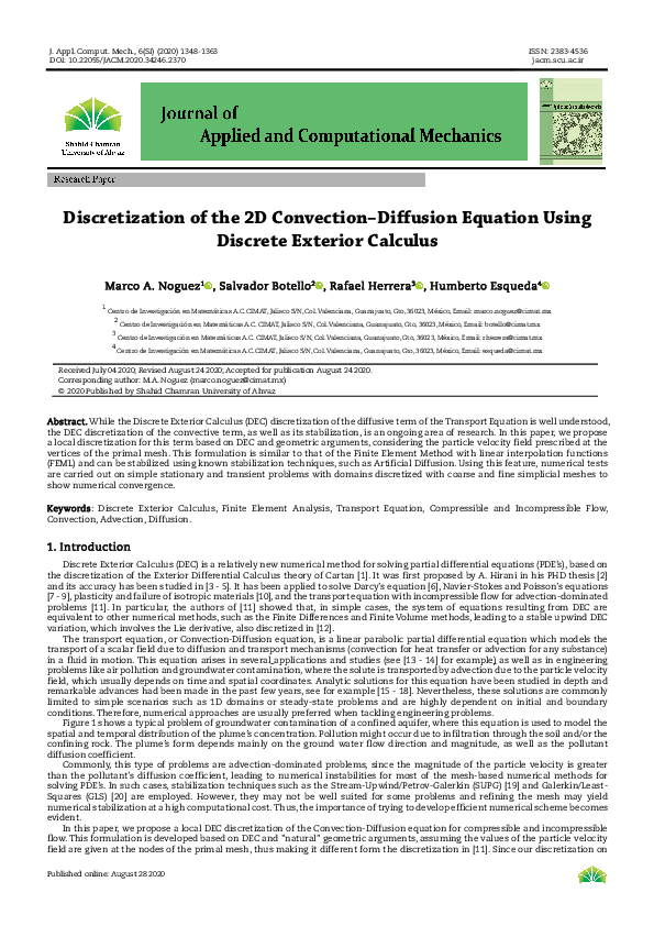 (PDF) Discretization of the 2D Convection–Diffusion Equation Using Discrete Exterior Calculus