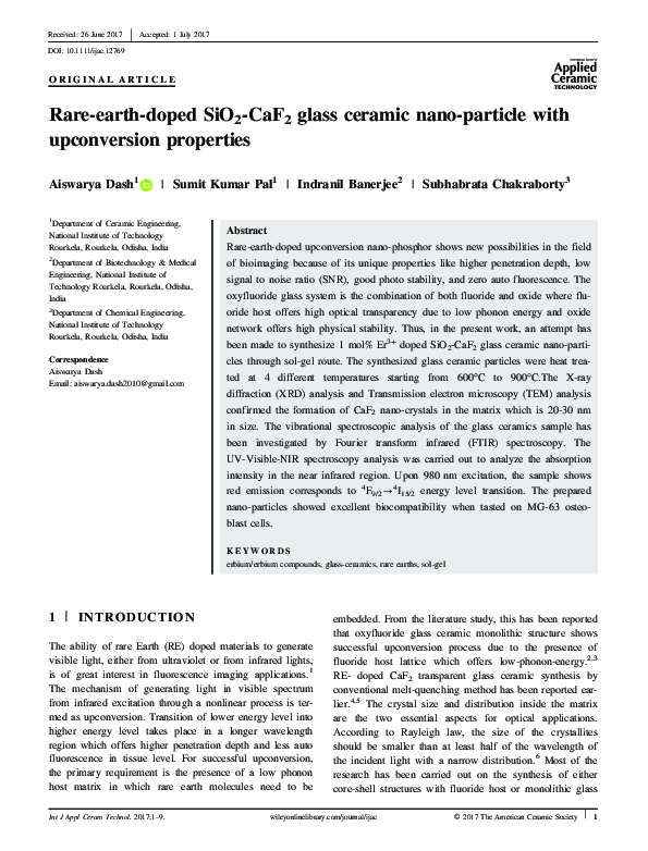 (PDF) Rare-earth-doped SiO2 -CaF2 glass ceramic nano-particle with ...