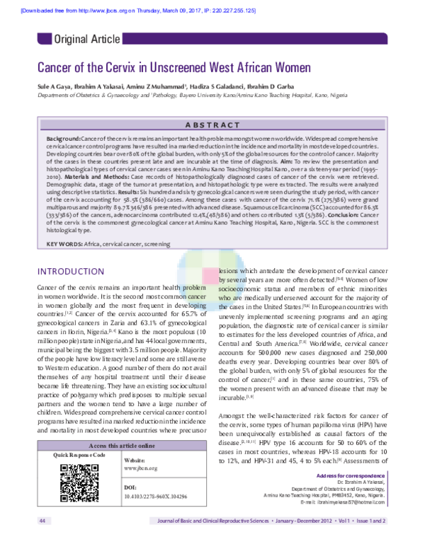 (PDF) Cancer of the cervix in unscreened West African women | IBRAHIM ...
