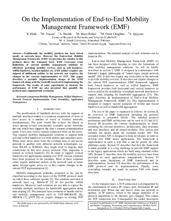 (PDF) On the implementation of End-to-End Mobility Management Framework (EMF)