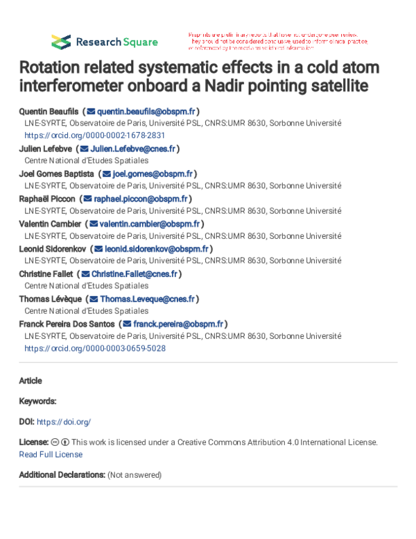 (PDF) Rotation related systematic effects in a cold atom interferometer onboard a Nadir pointing ...