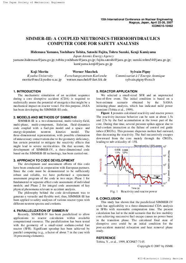 (PDF) ICONE15-10462 Simmer-III : A Coupled Neutronics-Thermohydraulics Computer Code for Safety ...