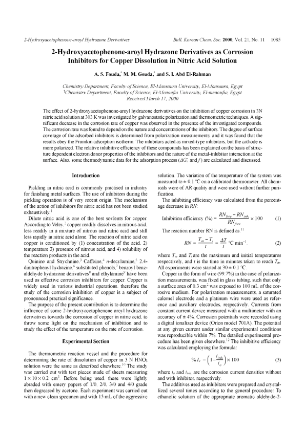 (PDF) 2-Hydroxyacetophenone-aroyl hydrazone derivatives as corrosion ...
