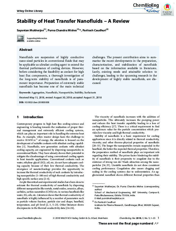 (PDF) Stability of Heat Transfer Nanofluids - A Review