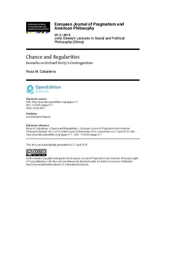 (PDF) Chance and Regularities