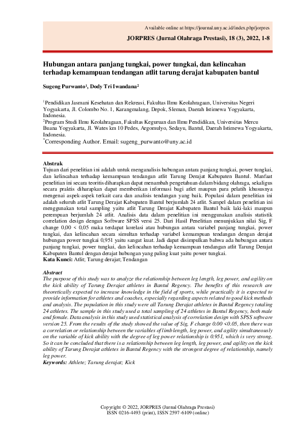 (PDF) Hubungan antara panjang tungkai, power tungkai, dan kelincahan ...