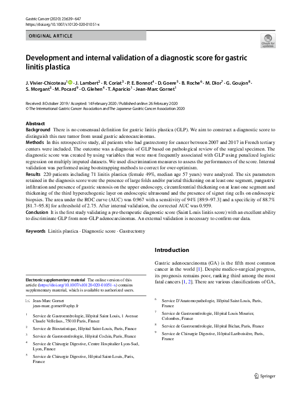 (PDF) Development and internal validation of a diagnostic score for ...