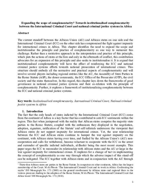 (DOC) Expanding the Scope of Complementarity? Towards Institutionalised ...