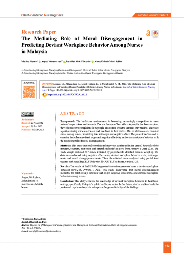 (PDF) Research Paper The Mediating Role of Moral Disengagement in ...