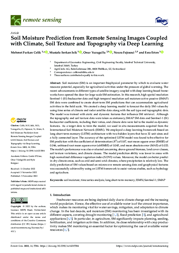 (PDF) Soil Moisture Prediction from Remote Sensing Images Coupled with Climate, Soil Texture and ...