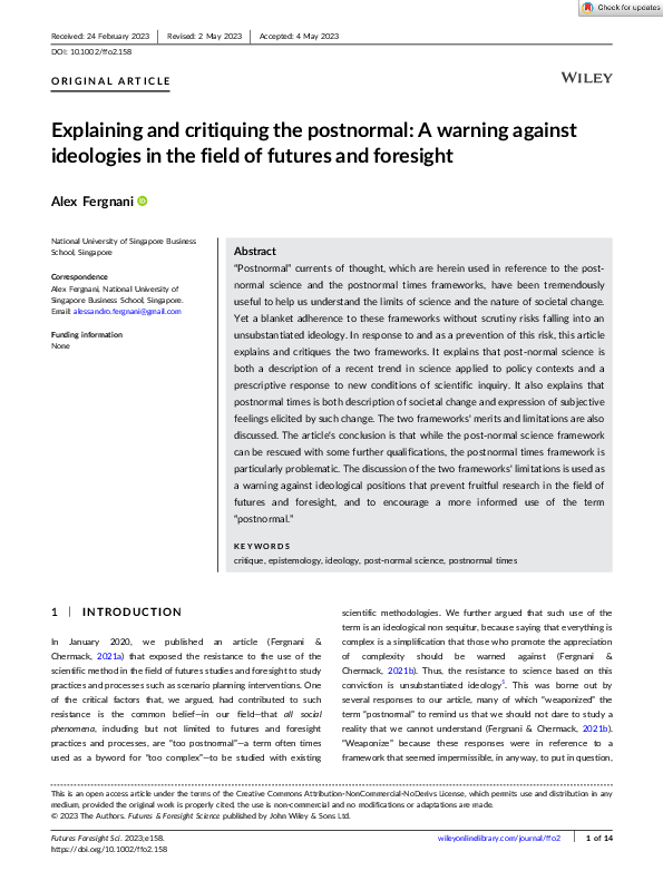 (PDF) Explaining and critiquing the postnormal: A warning against ...