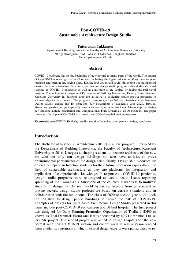 (PDF) Post-COVID-19 Sustainable Architecture Design Studio