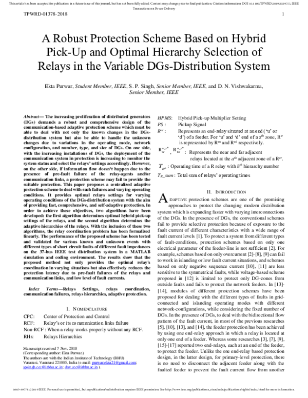(PDF) A Robust Protection Scheme Based on Hybrid Pick-Up and Optimal Hierarchy Selection of ...