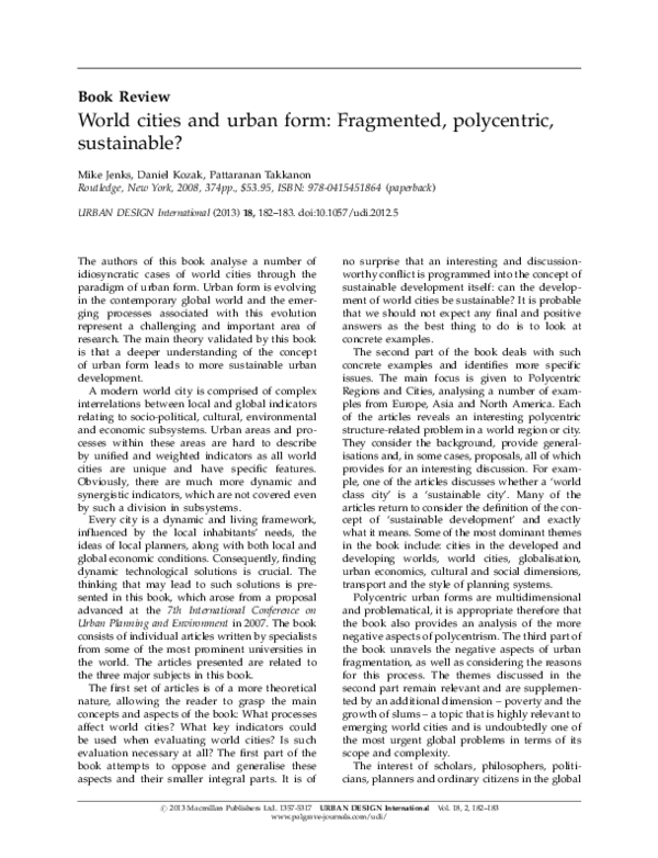 (PDF) World cities and urban form: Fragmented, polycentric, sustainable?