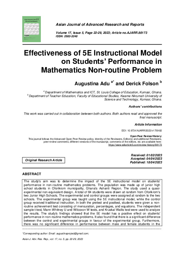(PDF) Effectiveness of 5E Instructional Model on Students’ Performance ...